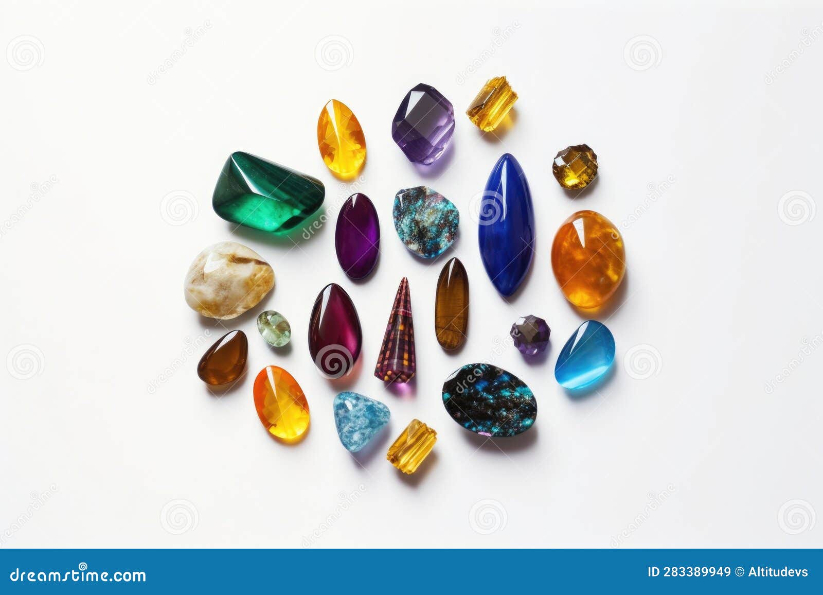 Top View of Various Gemstones on a White Background Stock Illustration ...