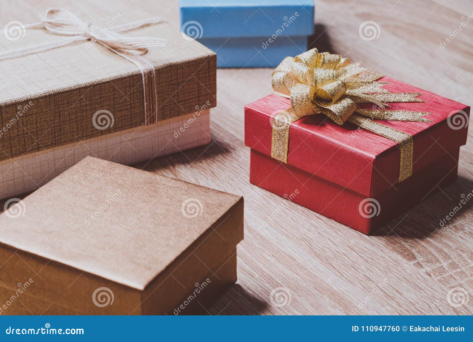 Top View of Various Gift Boxes on Wooden Table Stock Photo - Image of ...
