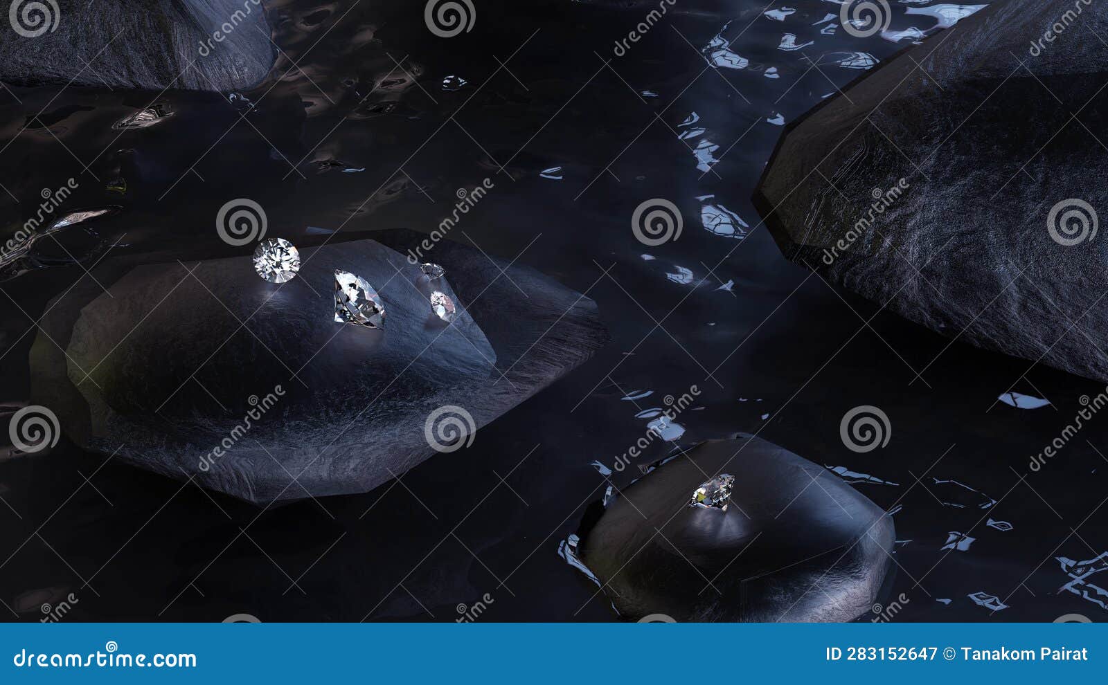 Top View of Various Sizes of Diamonds Scattered on River Rocks from 3D ...