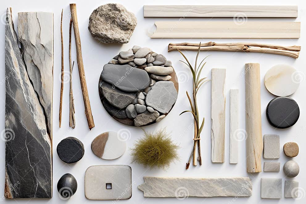 Top View of Various Stones and Nature Objects on Bright Background ...