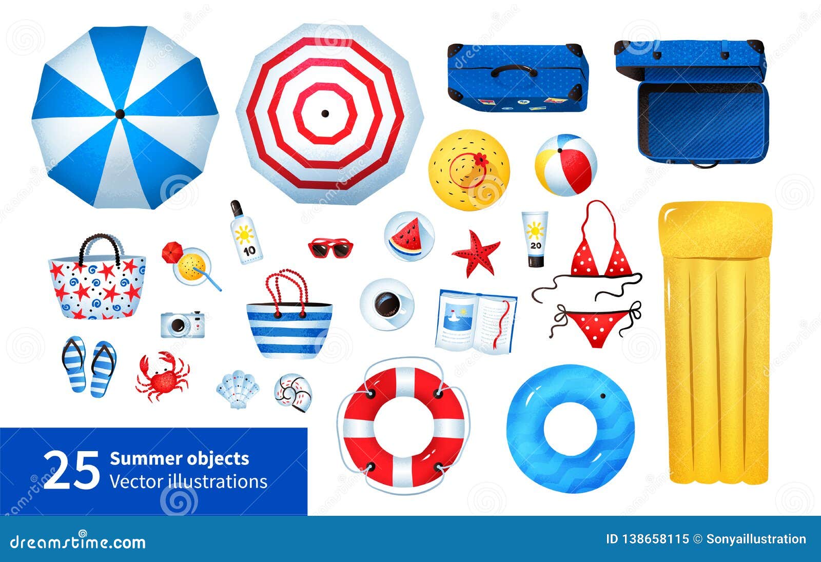 Vector Summertime Illustration Set Of Beach Items | CartoonDealer.com ...
