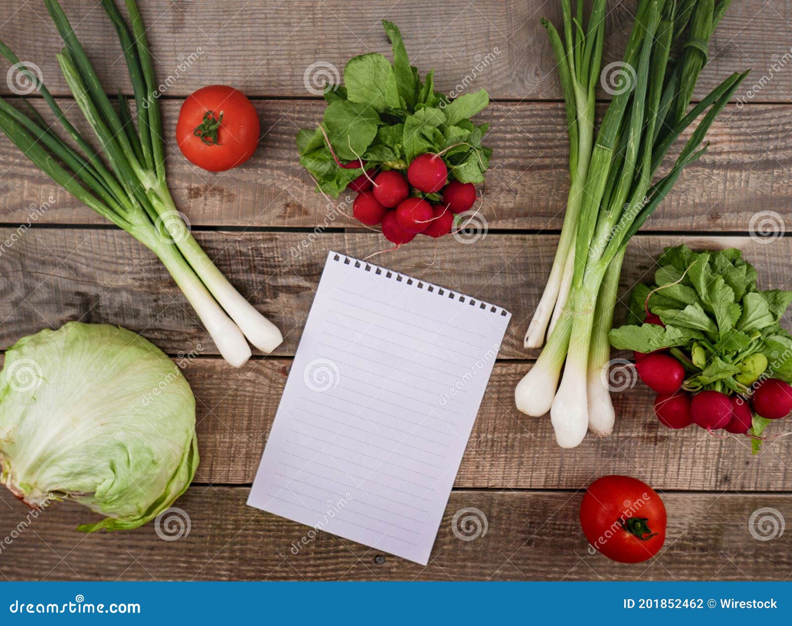 Top View of Vegetables and Recipe Notebook on a Table Stock Photo ...