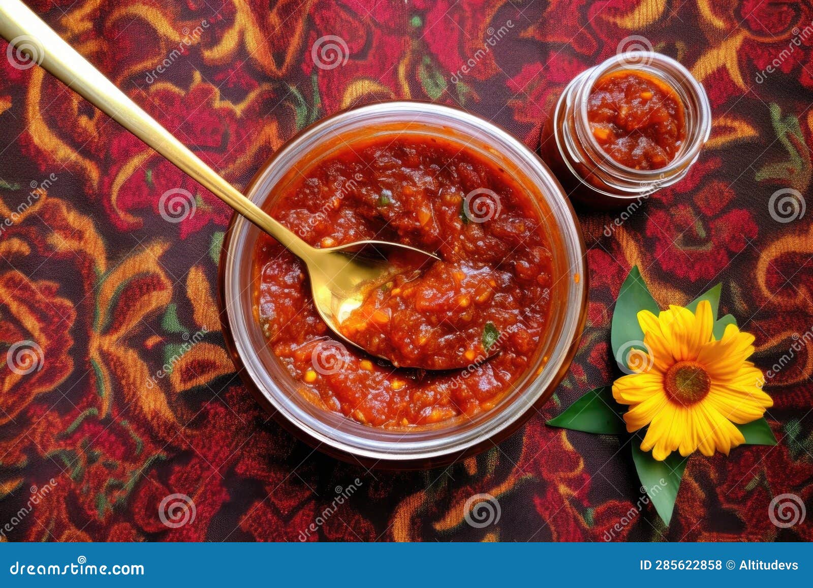 Top View of a Vibrant Chutney with a Spoon beside it Stock Illustration ...