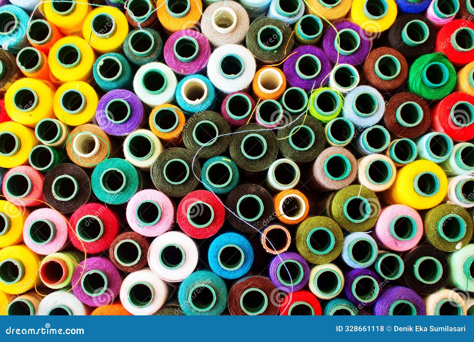 Top View of a Vibrant Collection of Various Colored Thread Spools Stock ...