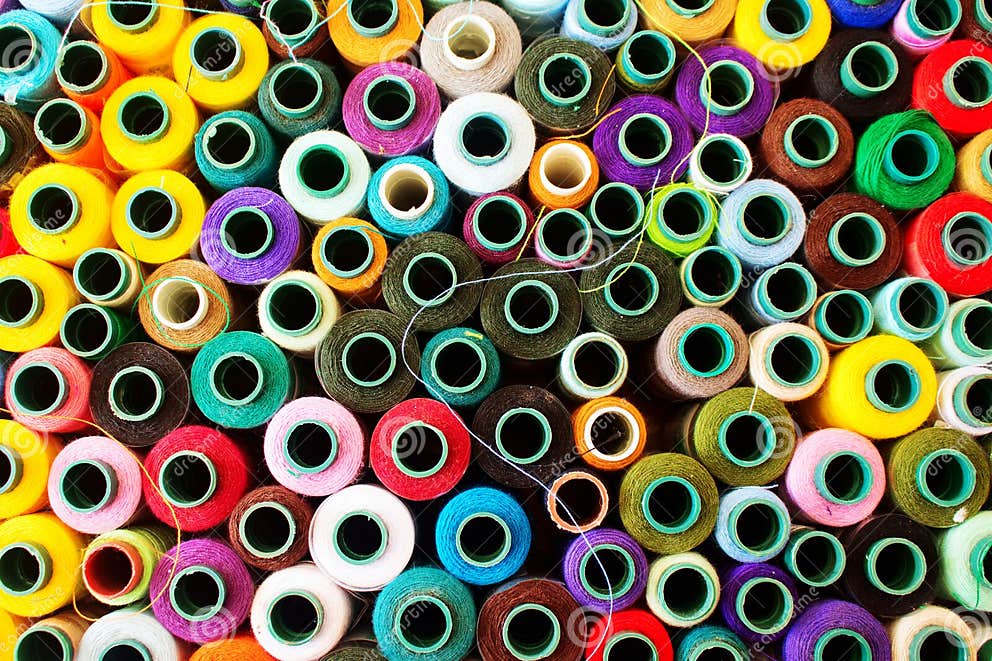 Top View of a Vibrant Collection of Various Colored Thread Spools Stock ...