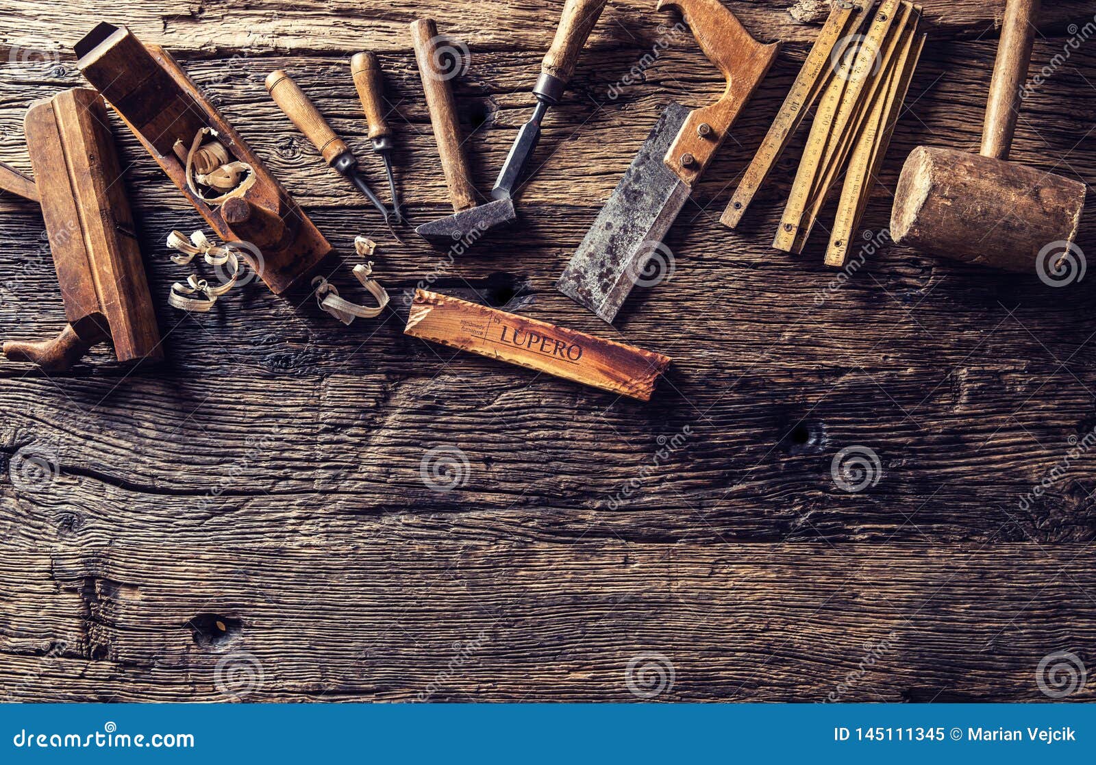 Top of View Vintage Carpenter Tools in a Carpentry Workshop Stock Image ...