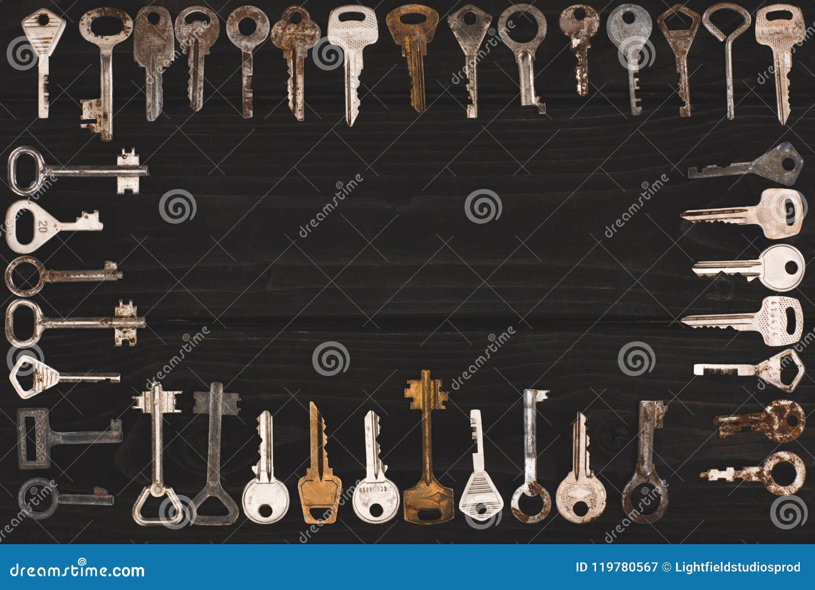 Top View of Vintage Keys Frame Stock Image - Image of security, frame ...