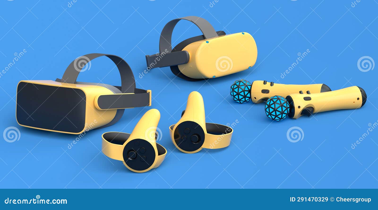 Top View Virtual Reality Glasses and Controllers for Online Gaming on ...