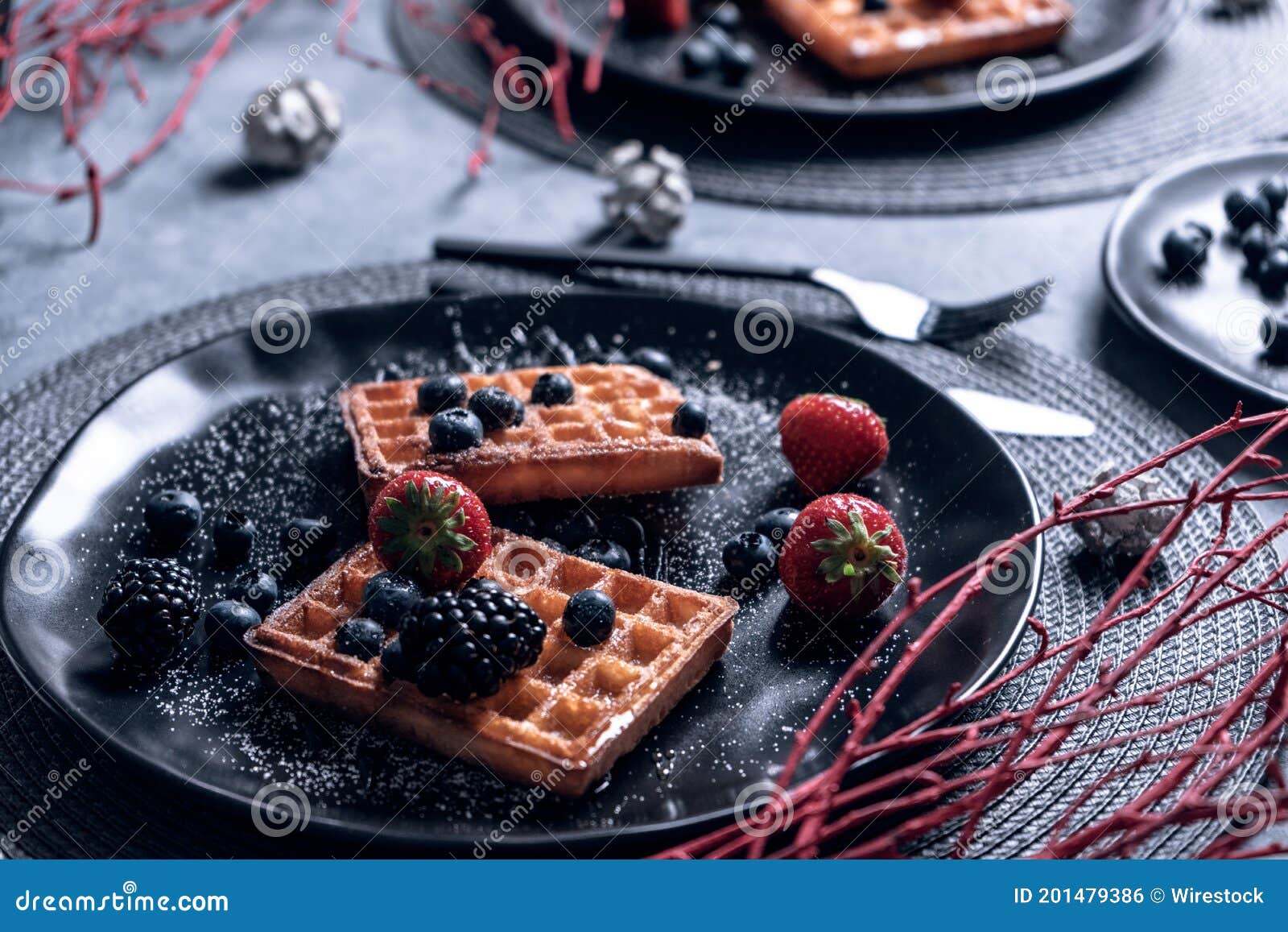 Top View of Waffle with Berries on a Plate Stock Photo - Image of ...