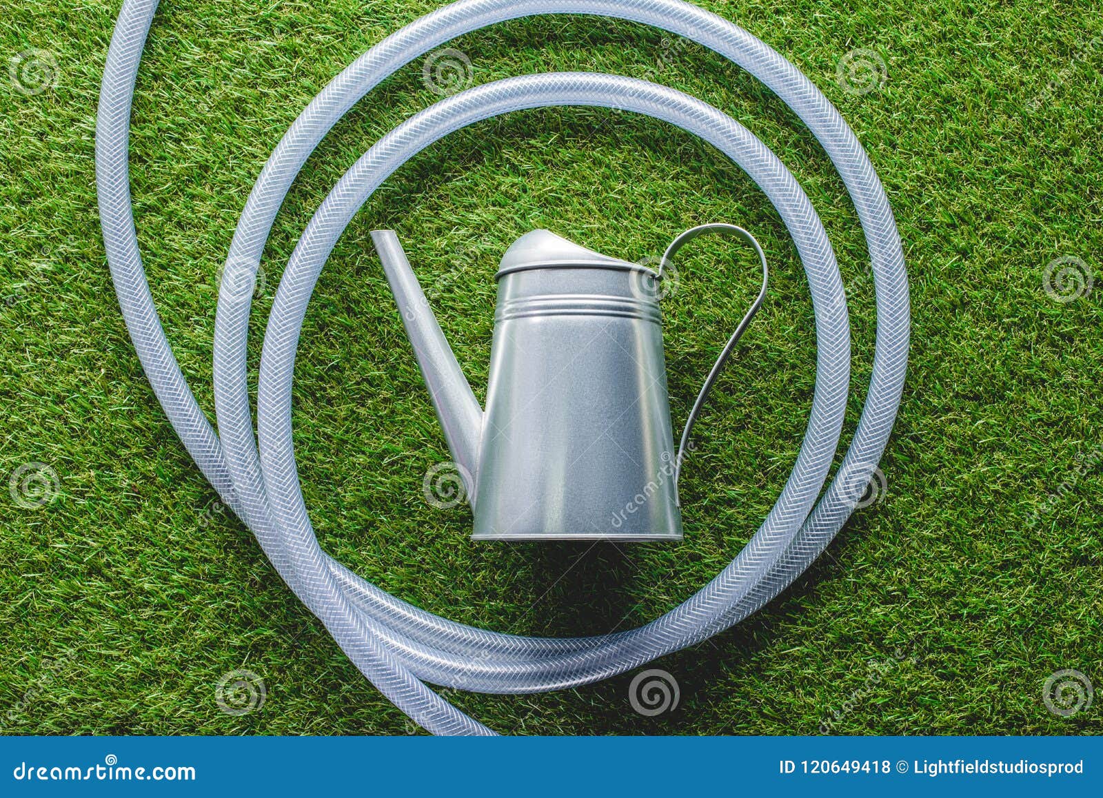 Top View of Watering Can Surrounded by Hose Stock Photo - Image of flat ...