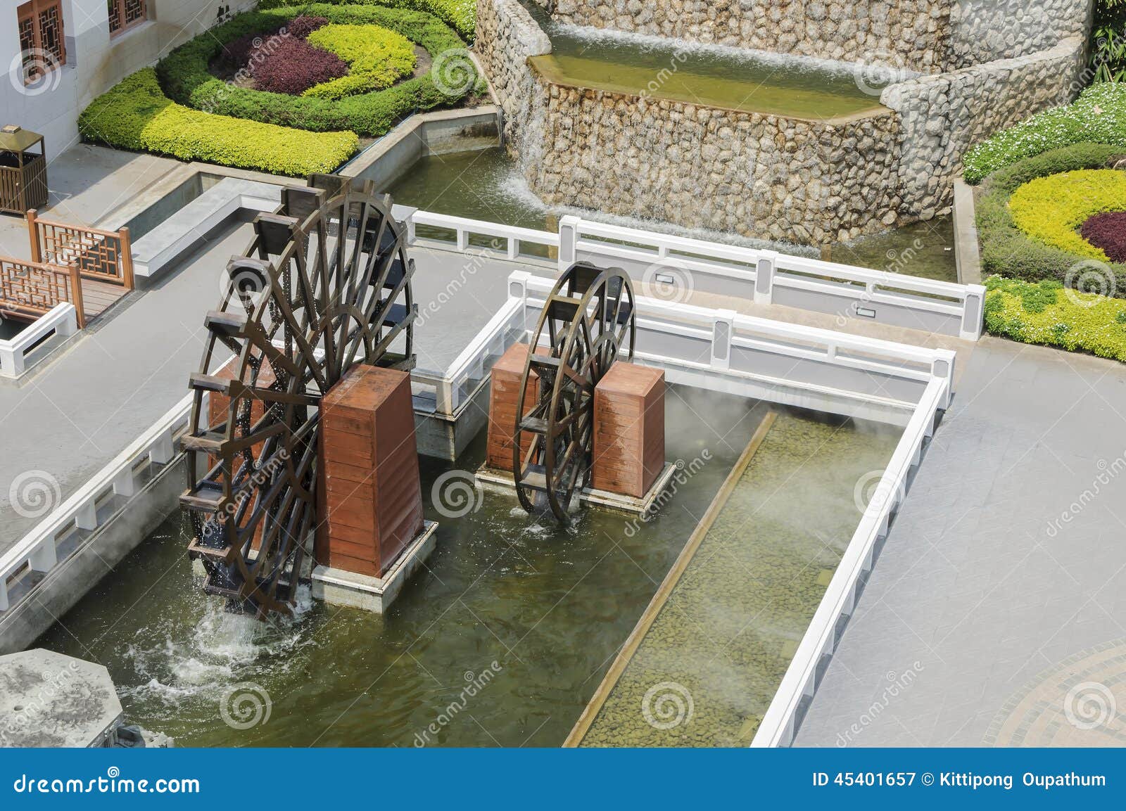 Top View of Waterwheel in Garden Stock Image - Image of colorful ...