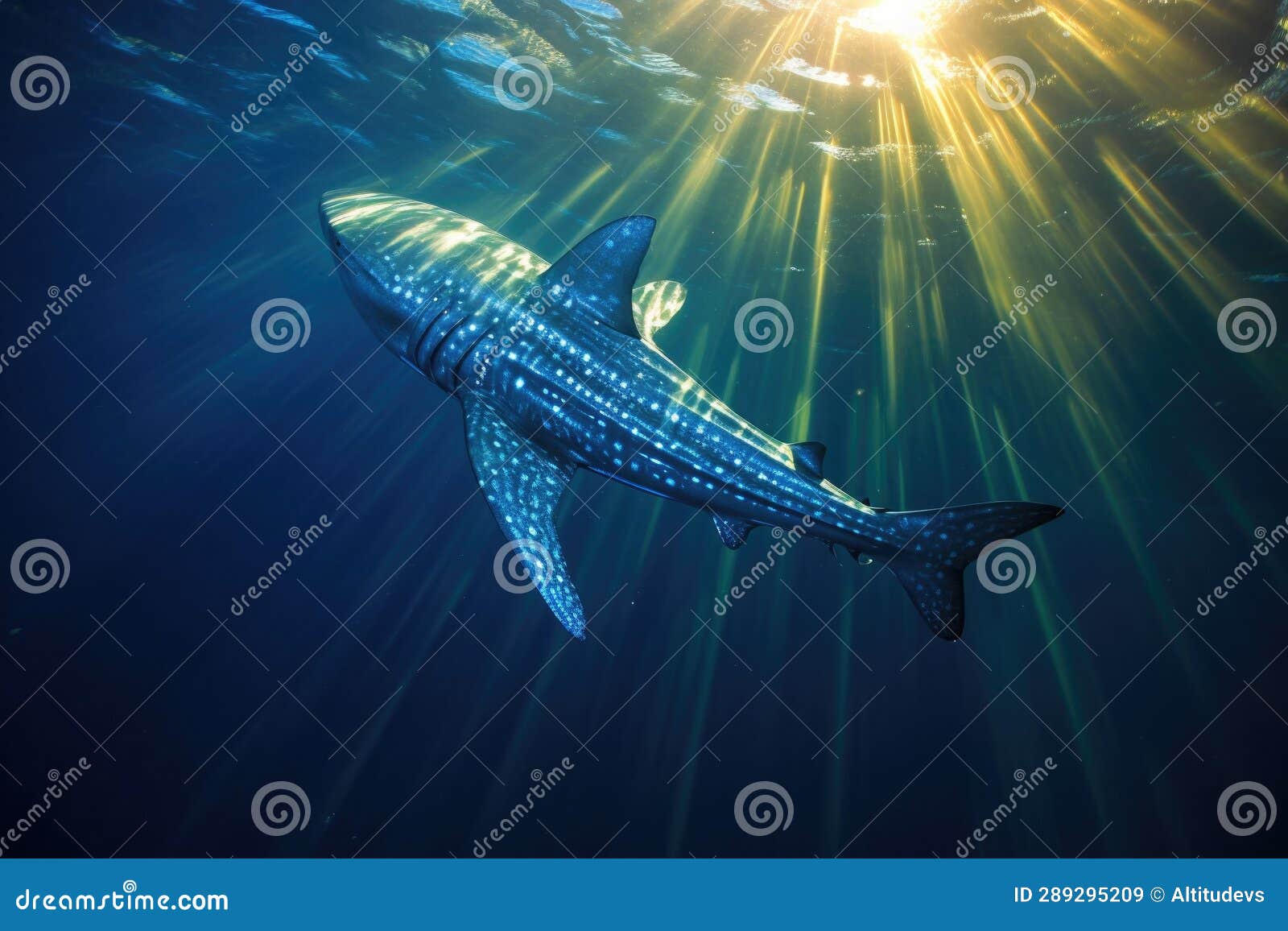 Top View of Whale Shark Feeding with Sunlight Filtering through Water ...