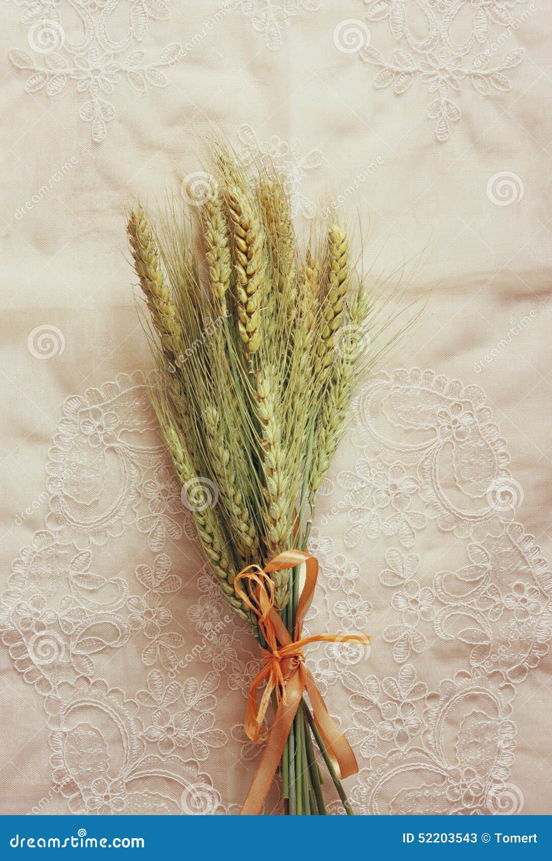 Top View of Whet Crop on Vintage White Table Cloth Stock Image - Image ...