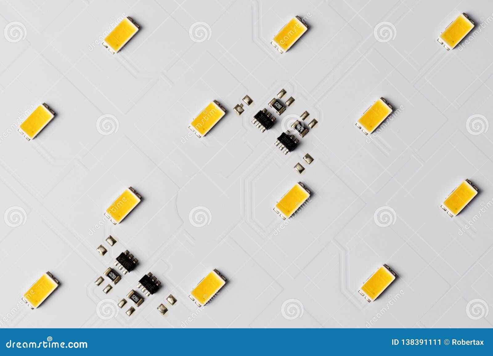 Top View of White Aluminum Printed Circuit Board with SMD LEDs and ...