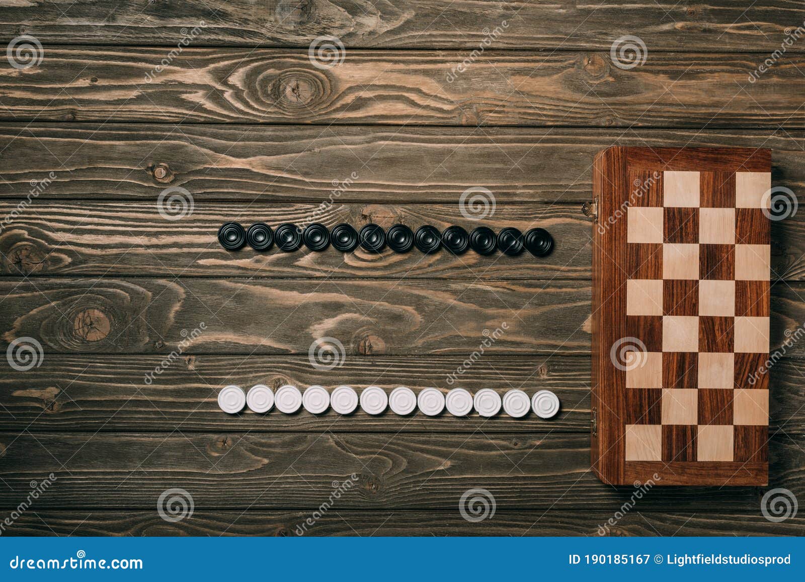 Top View of White and Black Checkers in Rows by Checkerboard Stock ...