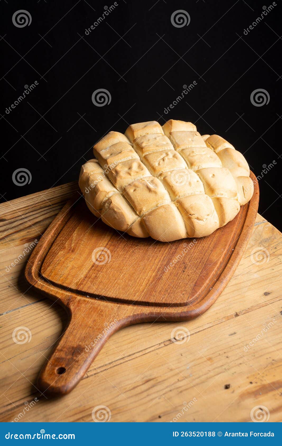 Top View of White Bread Loaf on Rustic Wooden Board and Table, Black ...