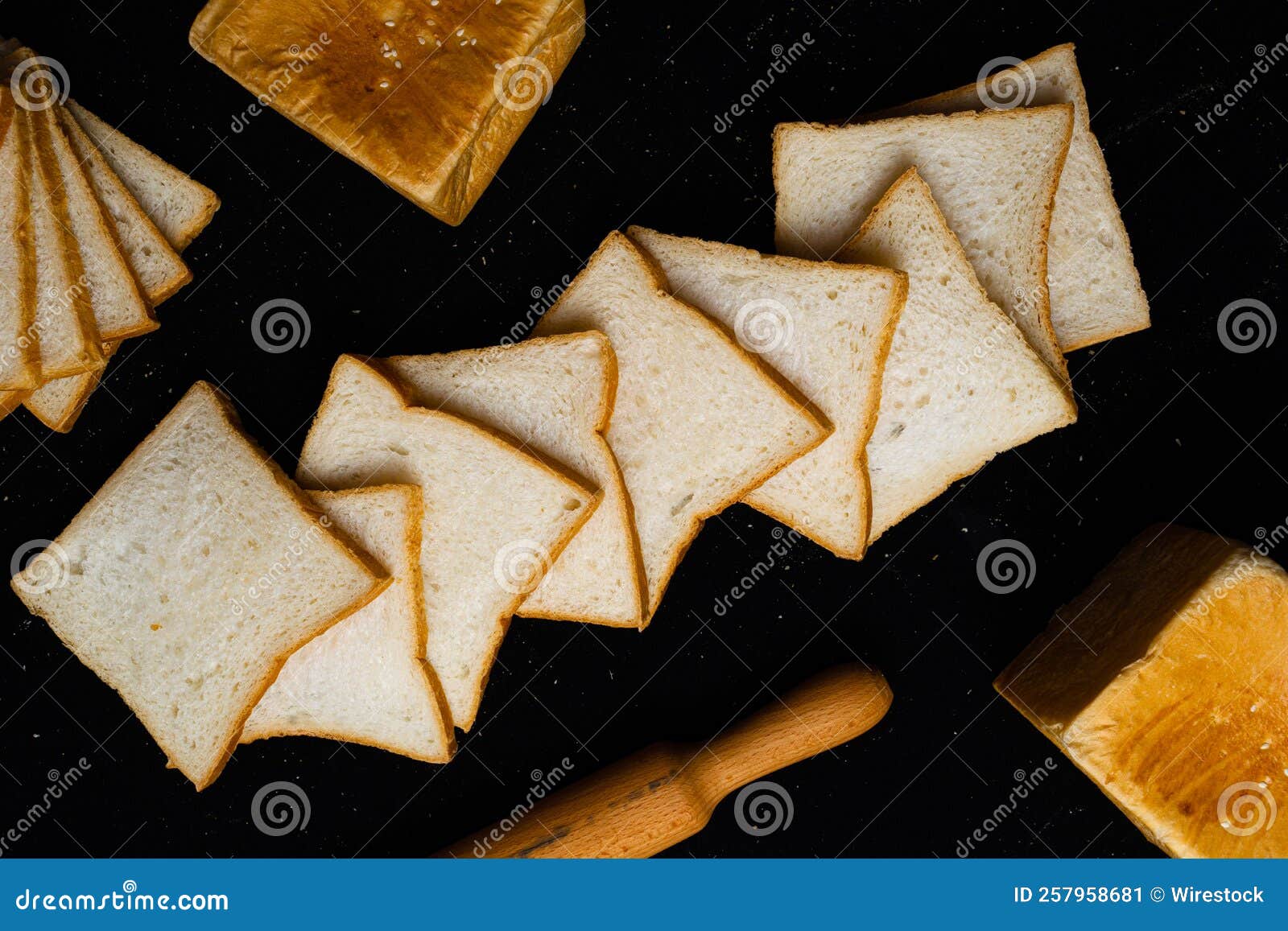 Top View of White Bread Slices on a Black Background Stock Image ...