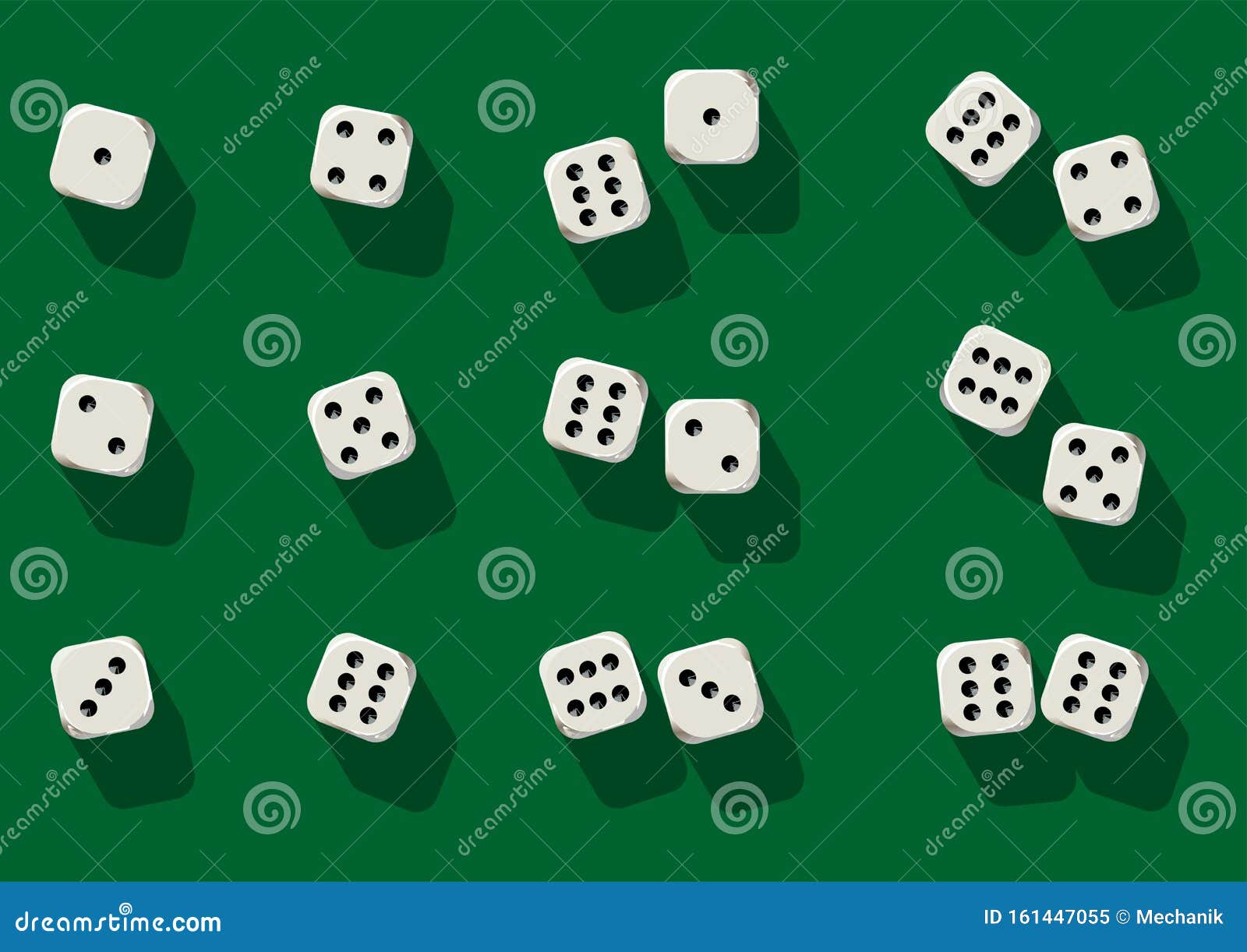 Top View of White Dice. Casino Dice on Green Stock Vector ...