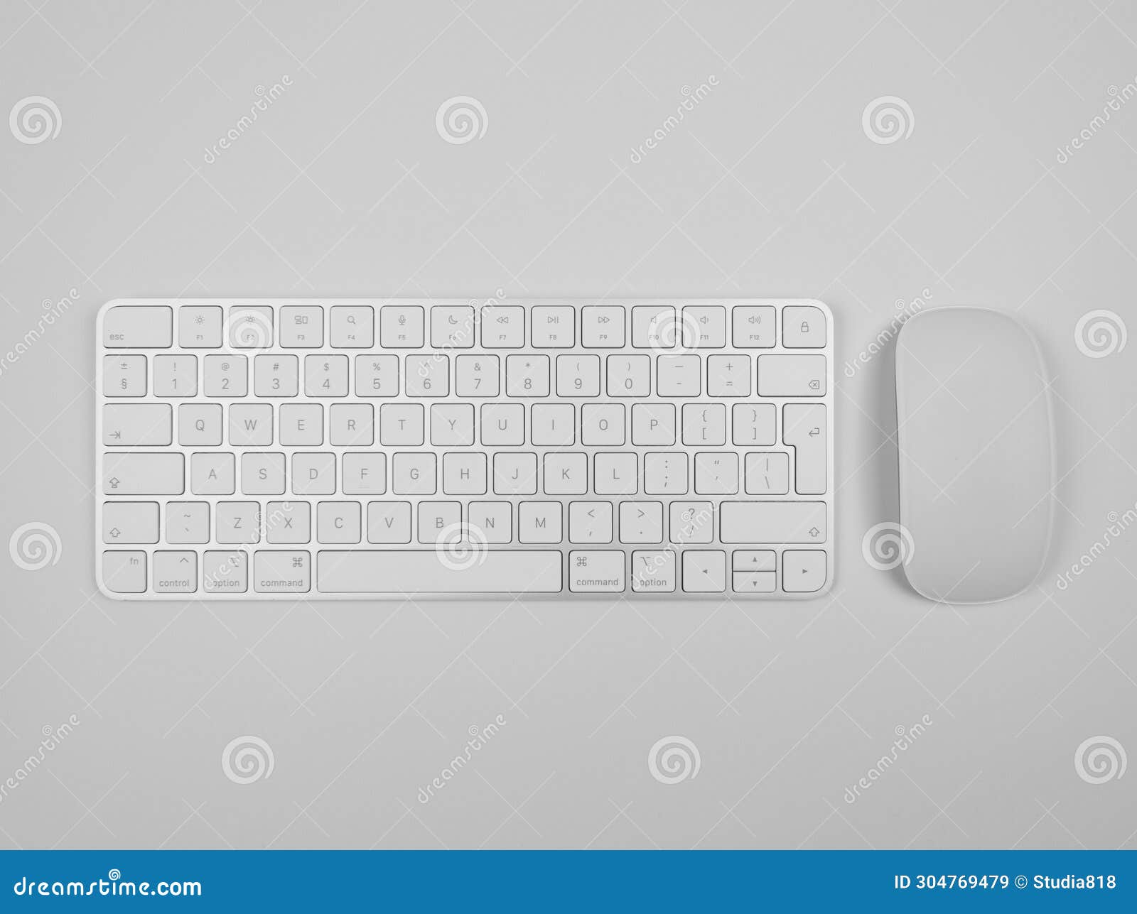 Top View of White Keyboard and Mouse on Light Grey Background. Stock ...