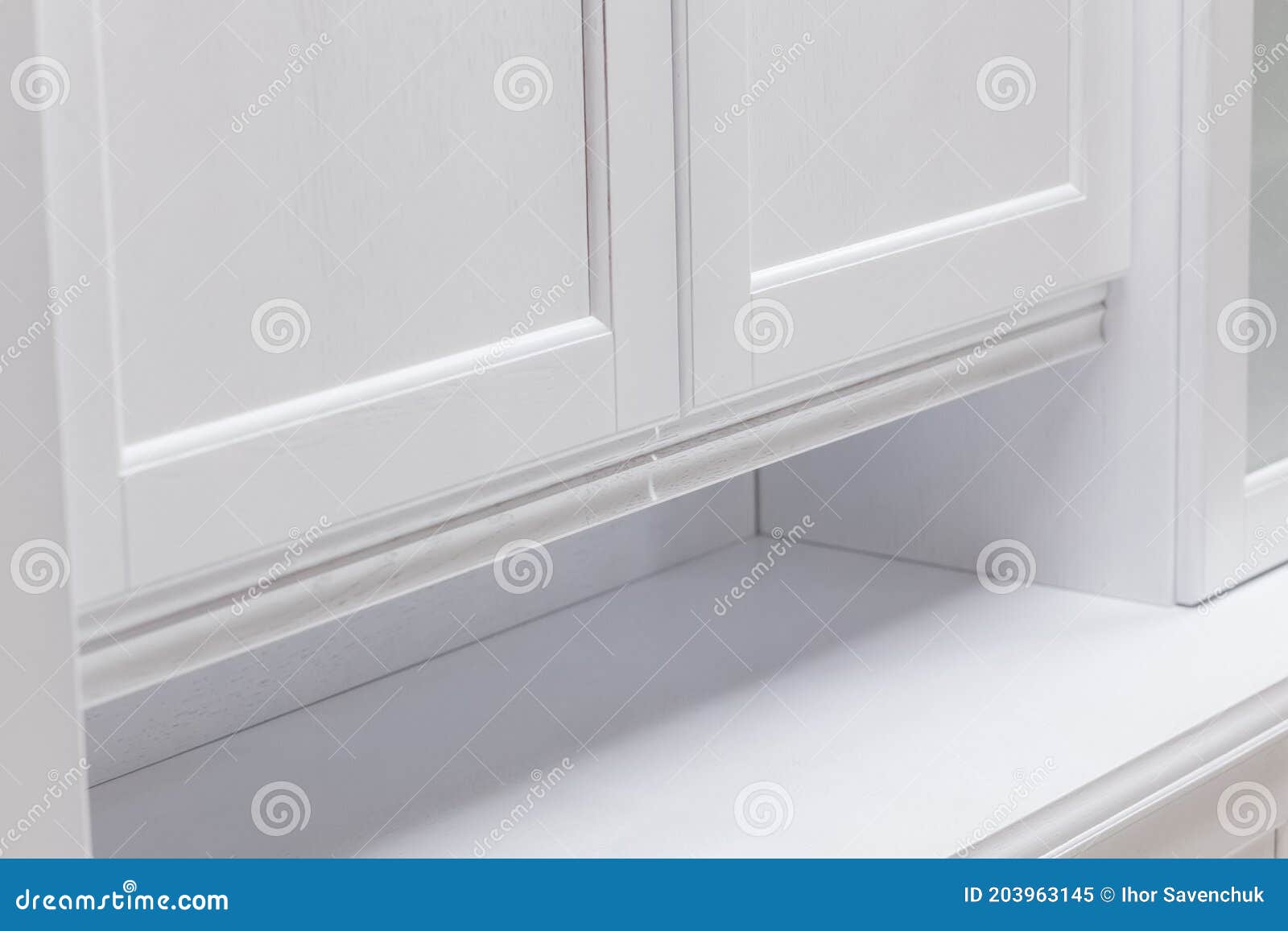 Top View on a White Kitchen Cabinet Table Top. Stock Image - Image of ...