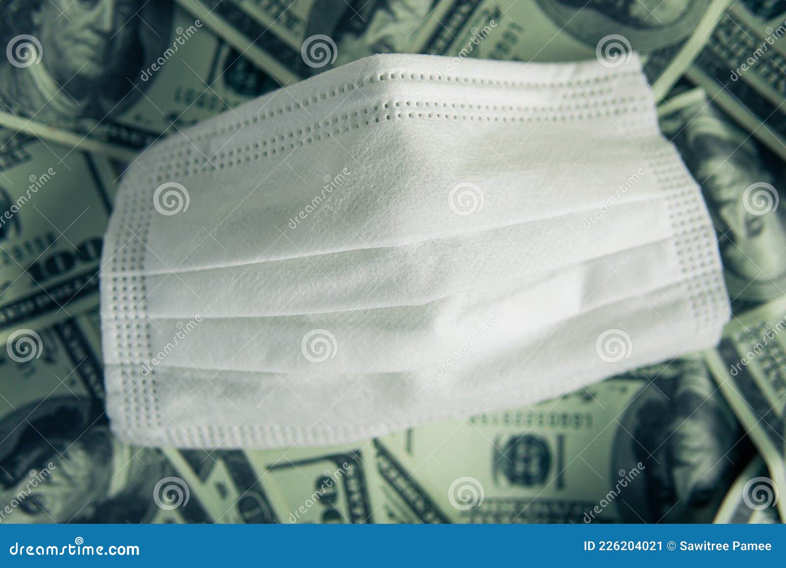 Top View White Mask on the Banknote Stock Image - Image of corona ...
