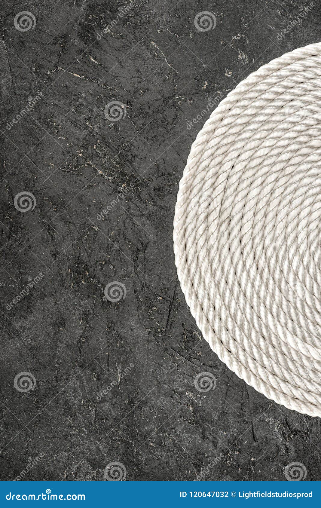 Top View of White Nautical Rope Arranged in Circle on Dark Stock Photo ...