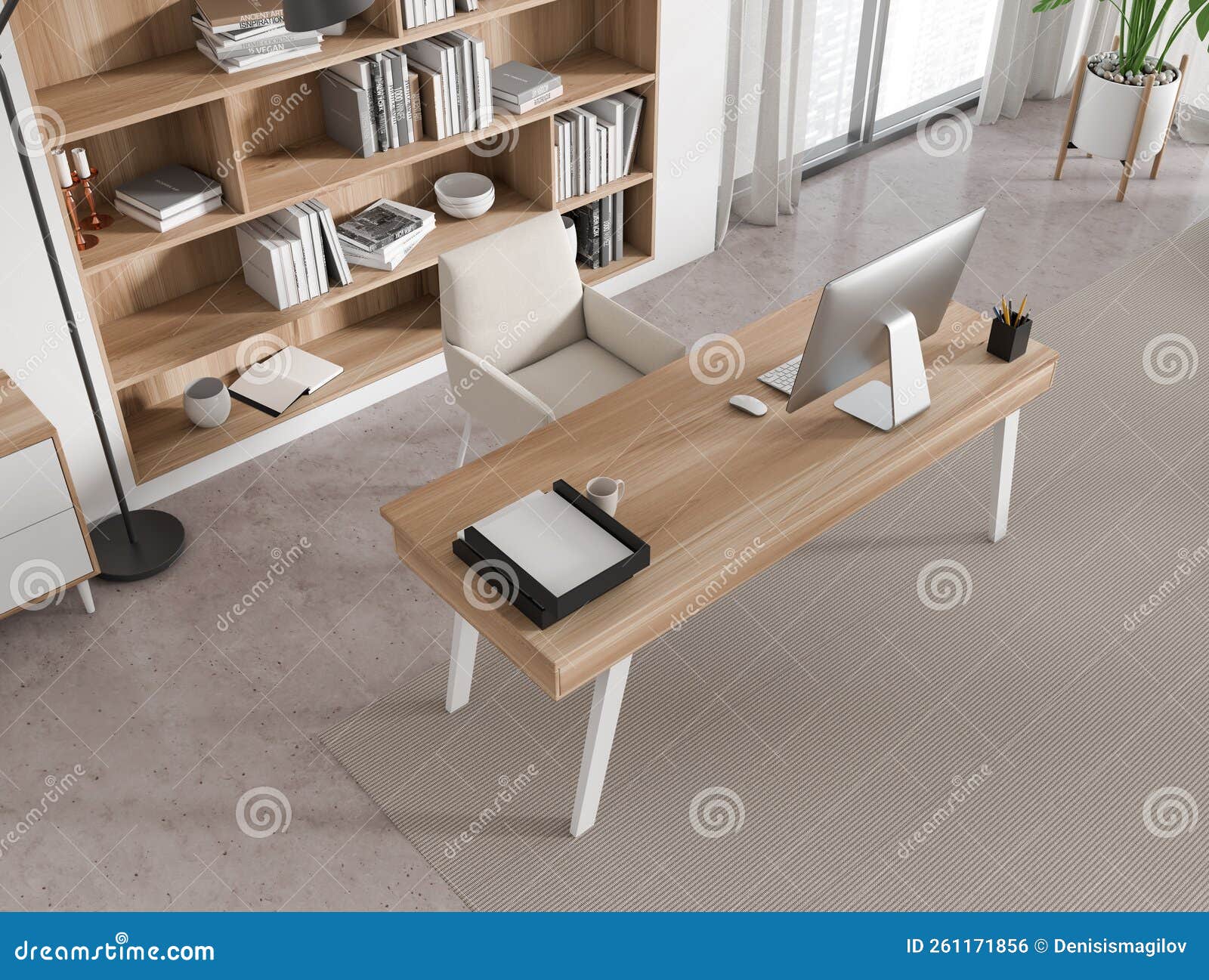Top View of White Office Interior with Workspace and Documents ...