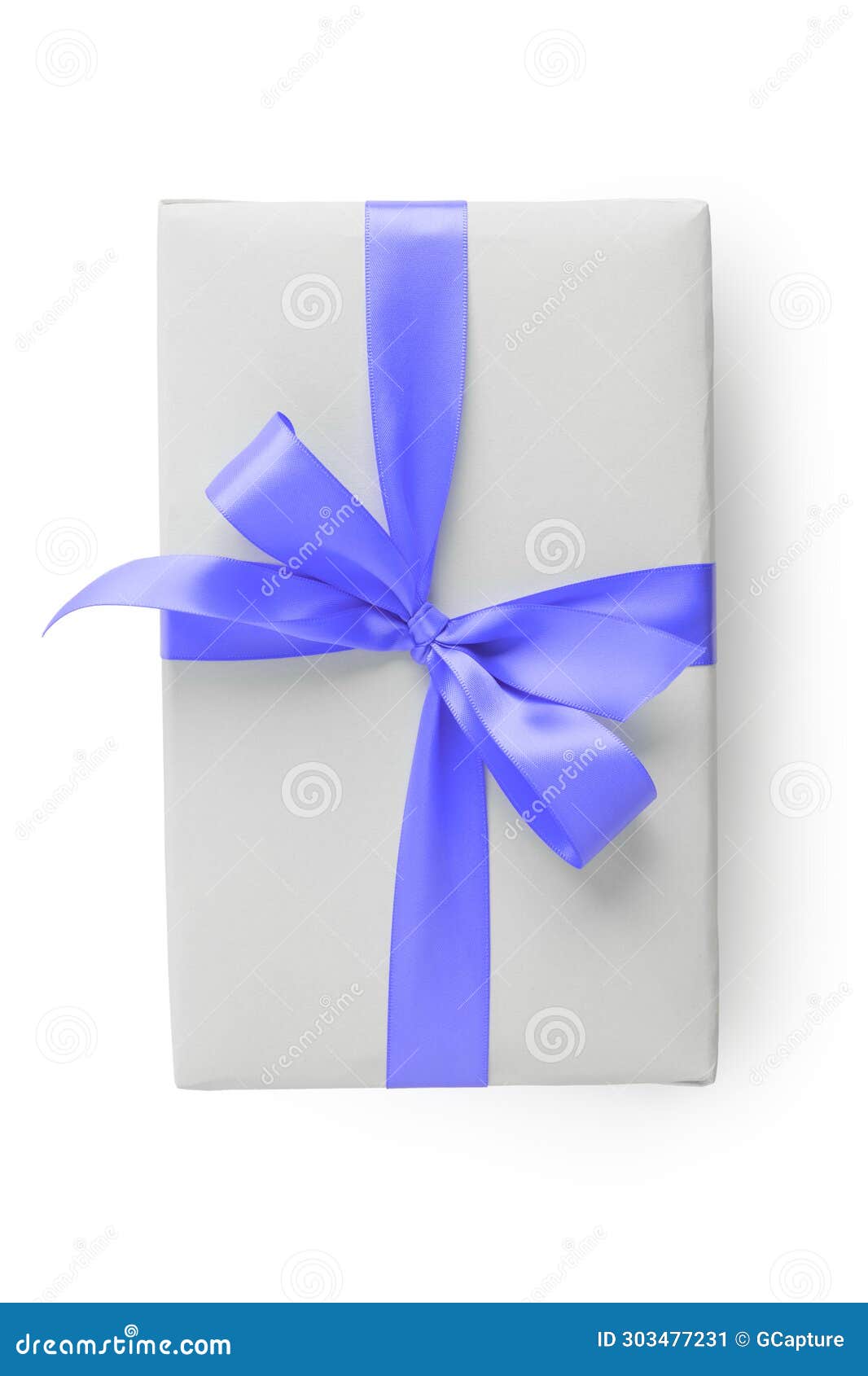 Top View of White Paper Present Box with Lavender Ribbon Isolated on ...