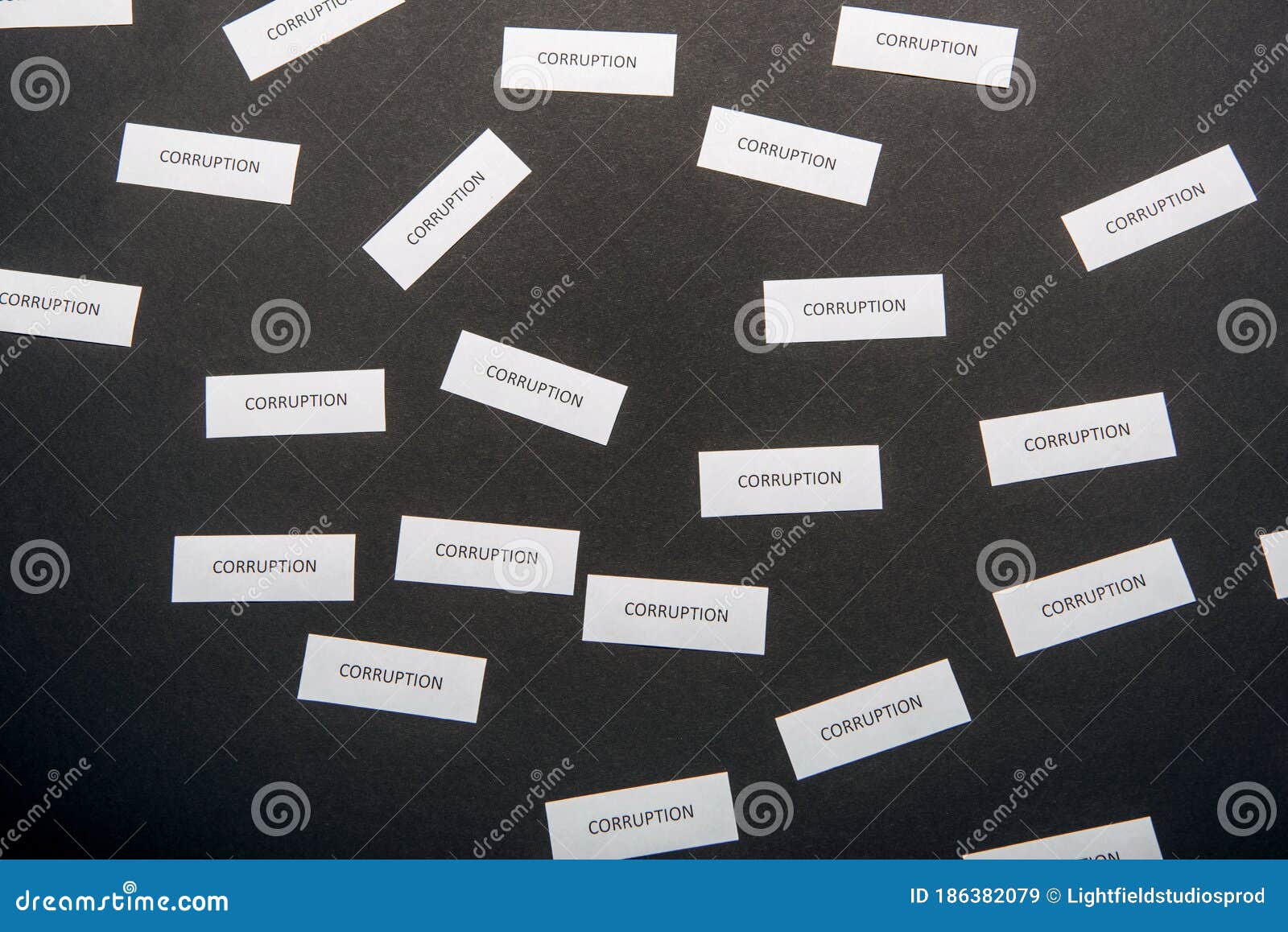 View of White Papers with Corruption Letters on Grey Stock Image ...
