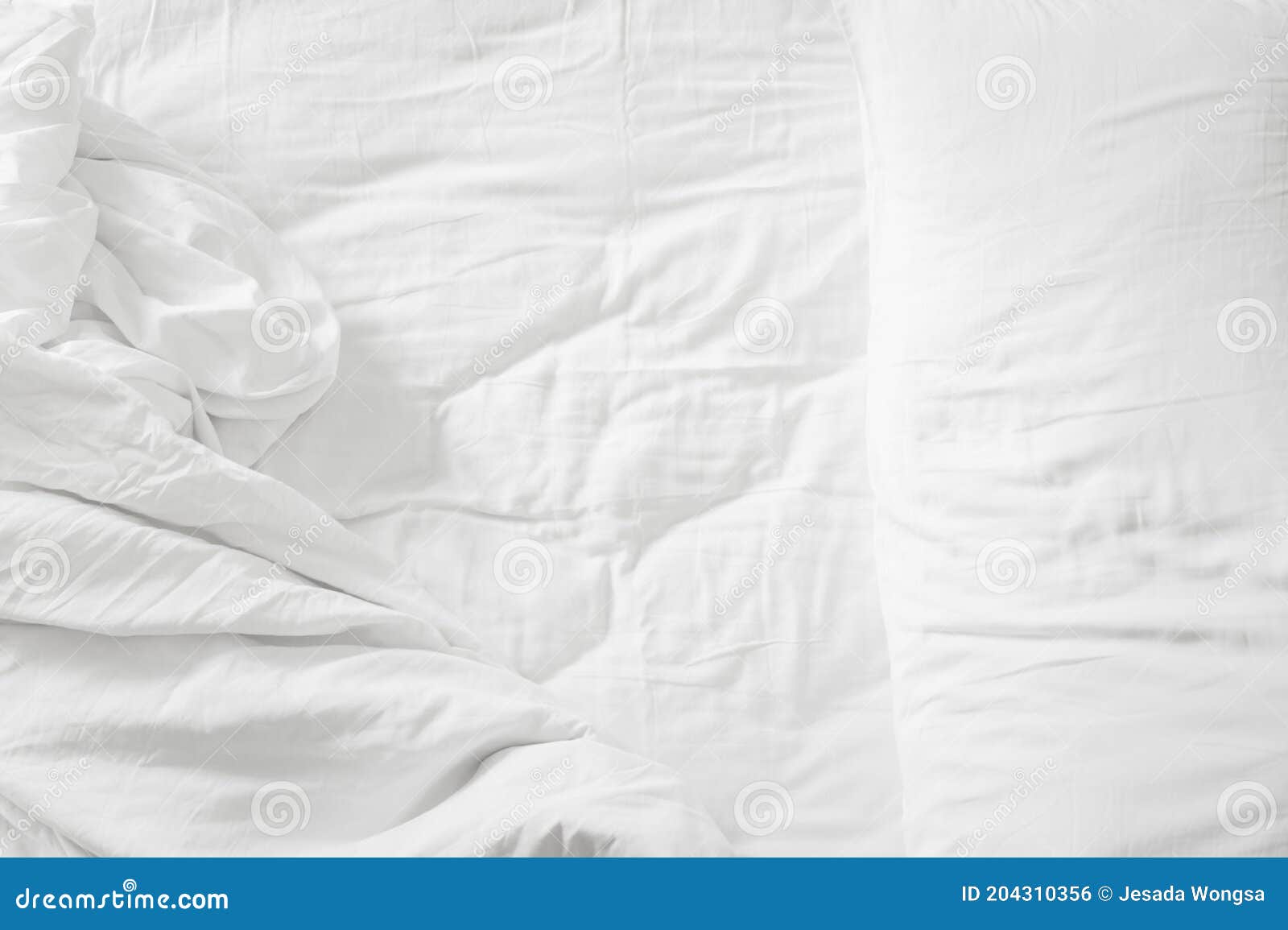 Top View White Pillows and Blanket on Empty Bed Stock Photo - Image of ...