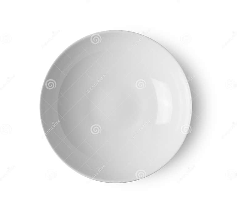 Top View White Plate on White Background Stock Photo - Image of food ...