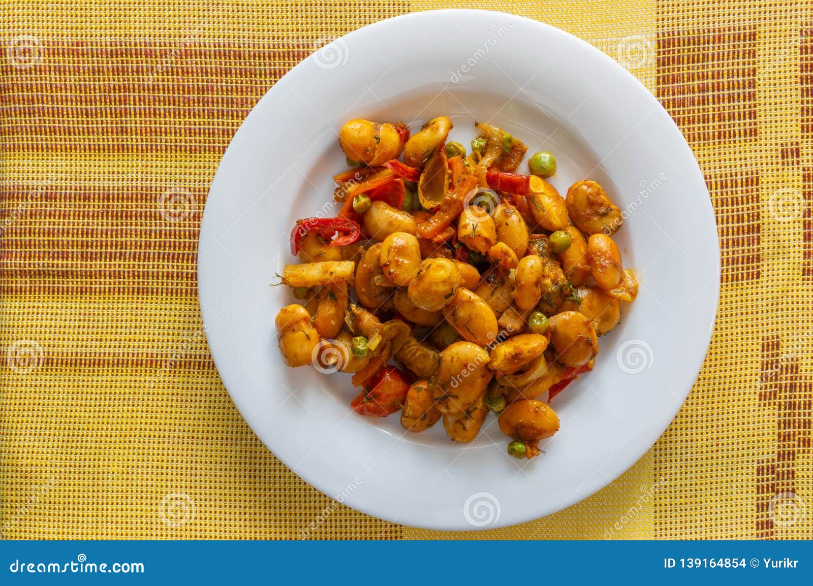 White Plate with Beans Cooked with Vegetables Stock Photo - Image of ...