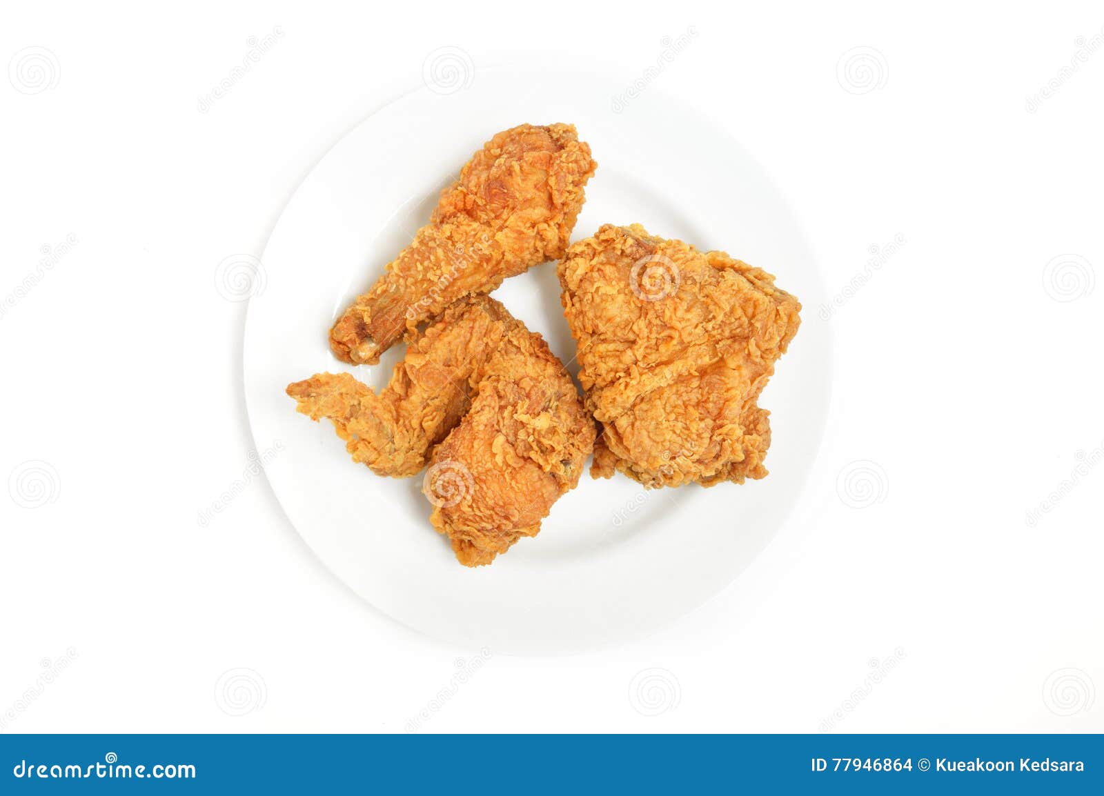 Top View of a White Plate of Crispy Fried Chicken Stock Photo - Image ...