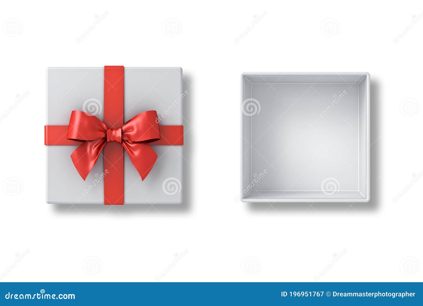 Top View of White Present Lid with Red Ribbon Bow and Empty Gift Box ...