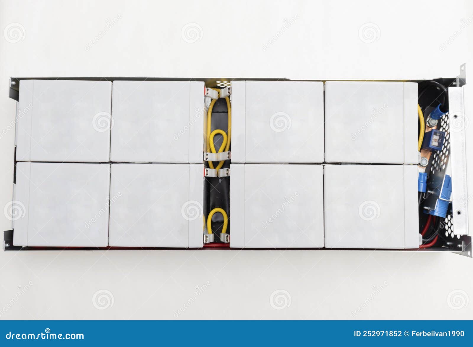 Top View of White Rechargeable Batteries Pack for Uninterruptible Power ...