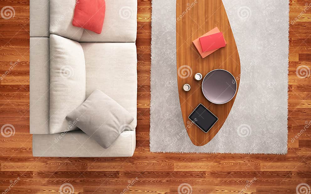 Top View of White Sofa in Interior Design Stock Photo - Image of ...