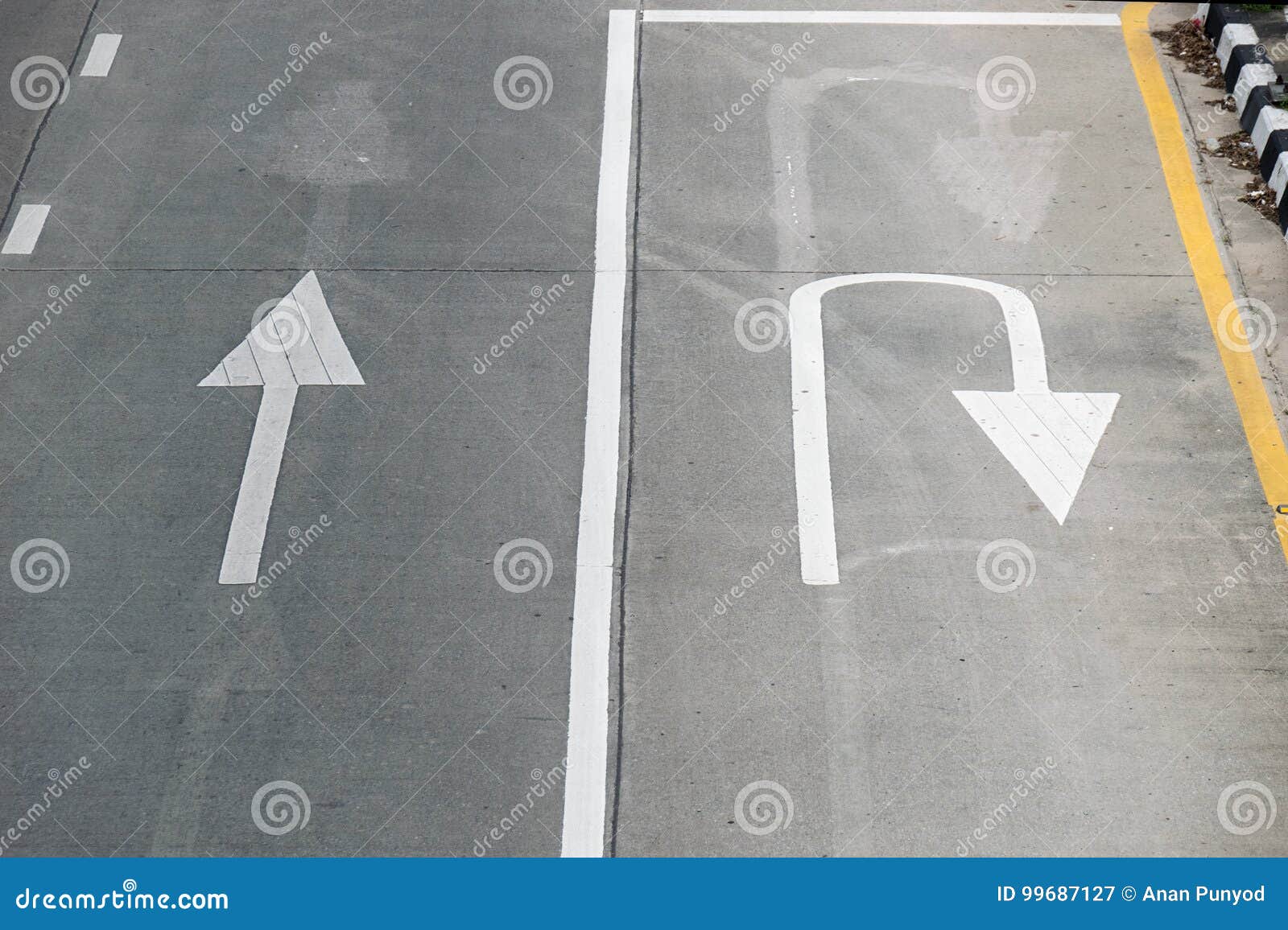 Top View with White Straight Arrows and U Turn Arrows on the Road Stock ...