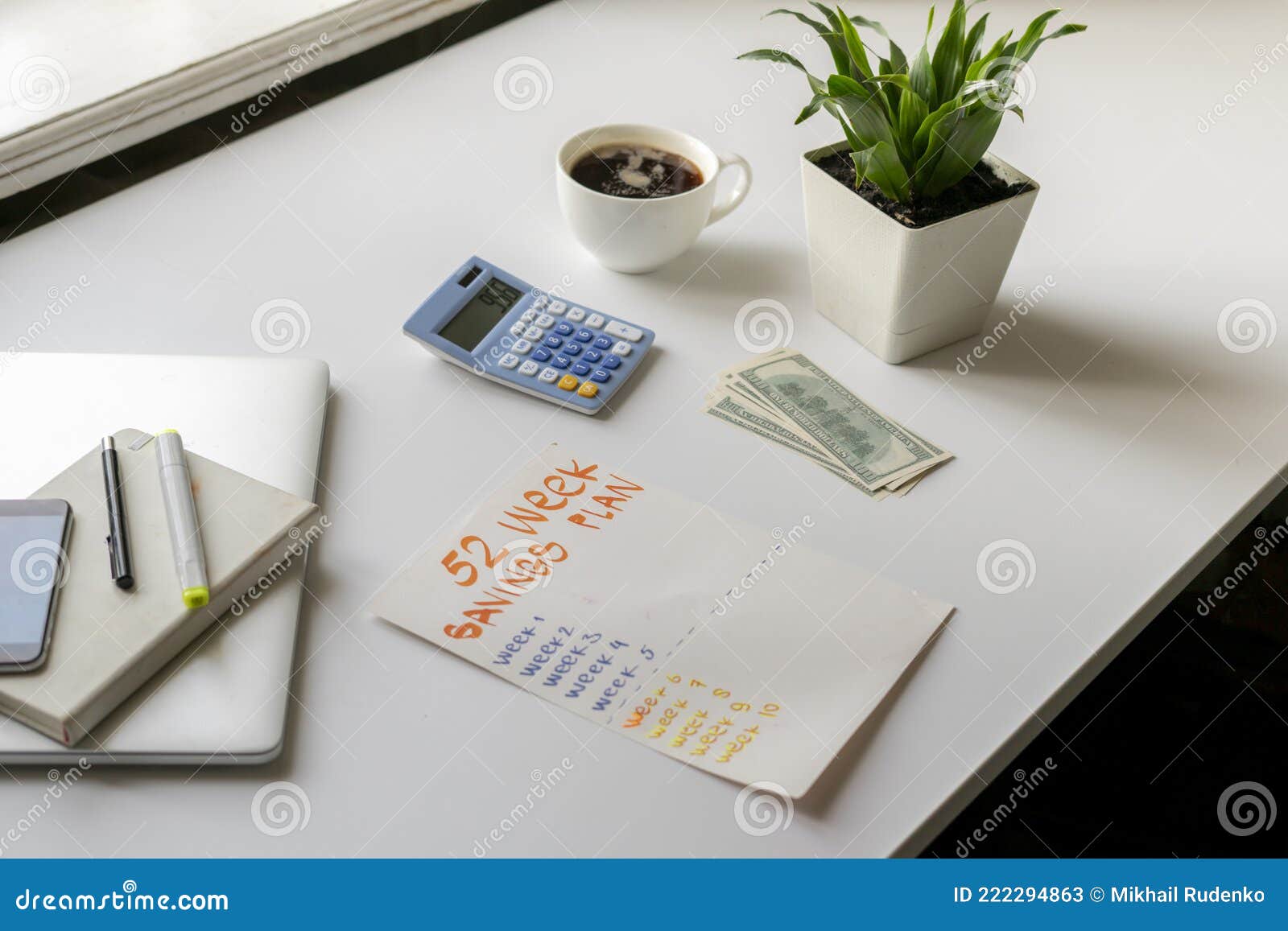 A Top View of the White Table in Office Workplace, Modern Minimalism ...
