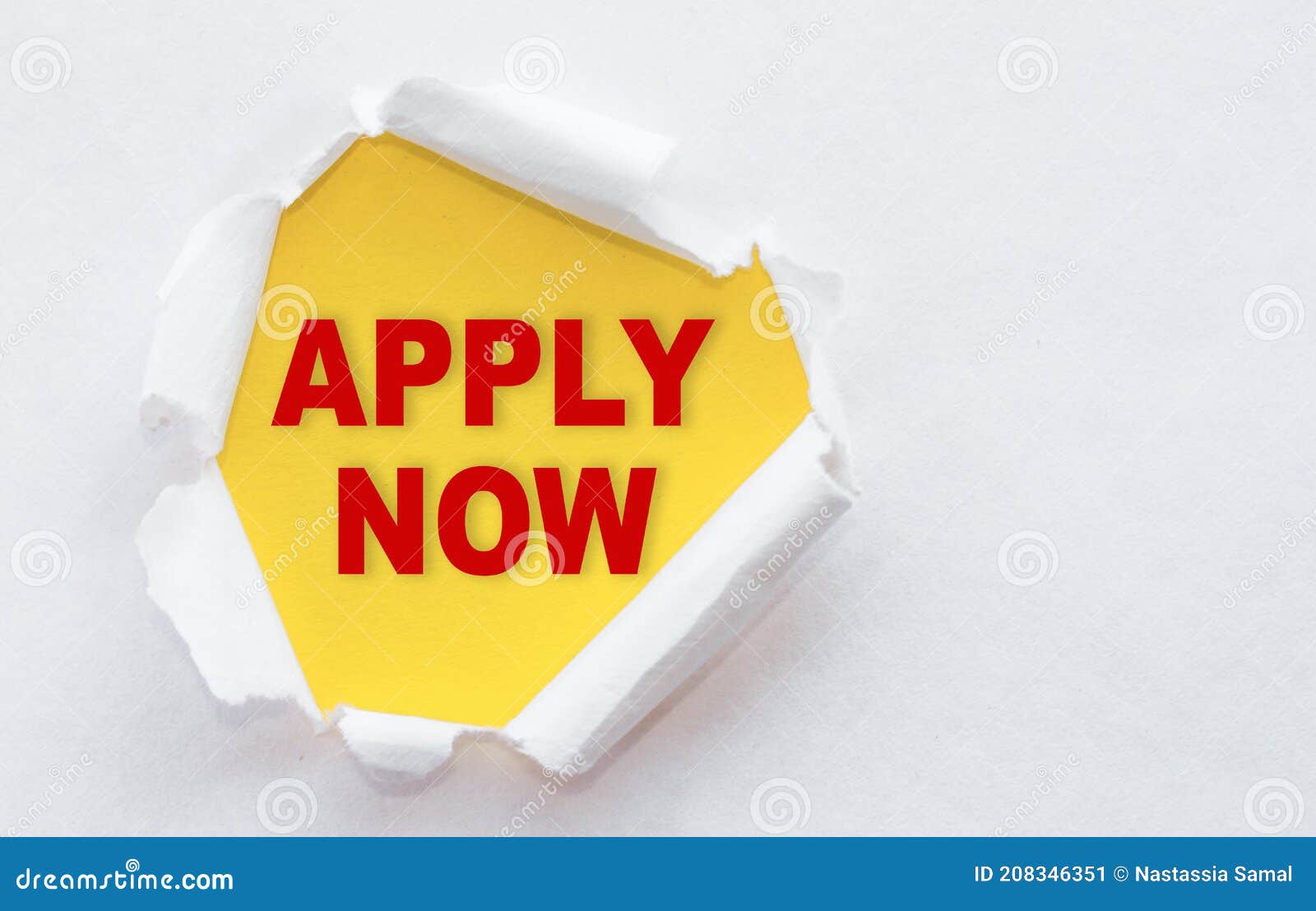 Top View of White Torn Paper and Text APPLY NOW on Yellow Background ...