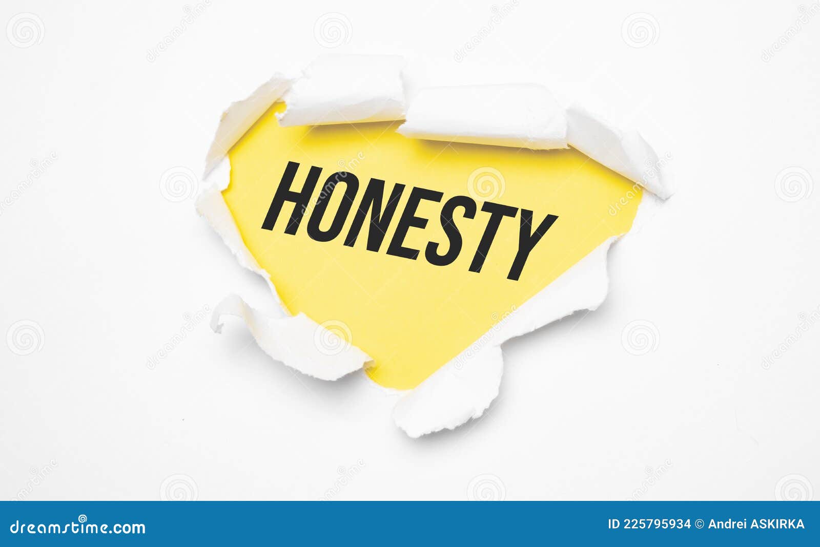 Top View of White Torn Paper and the Text HONESTY on a Yellow ...