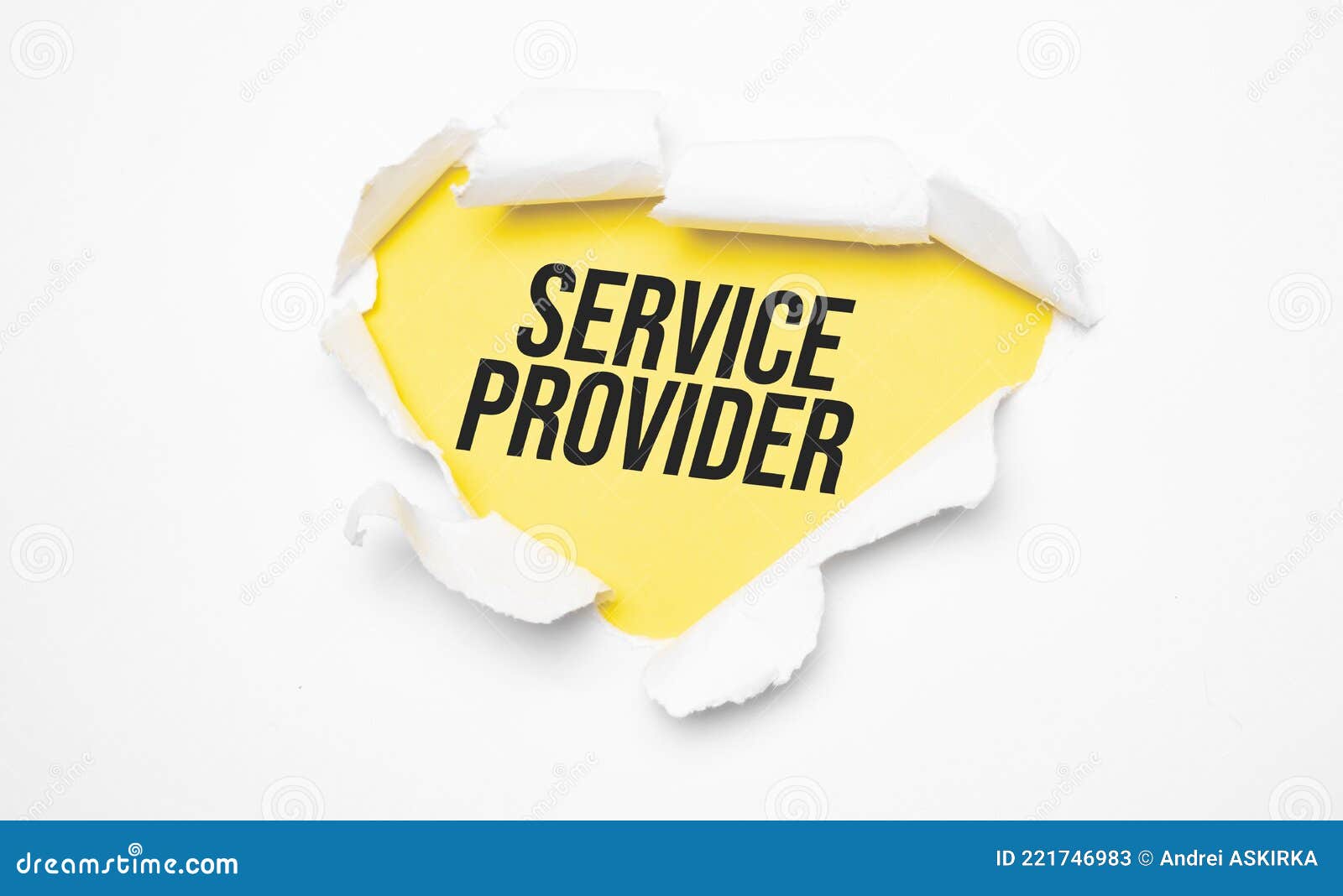 Top View of White Torn Paper and the Text SERVICE PROVIDER on a Yellow ...