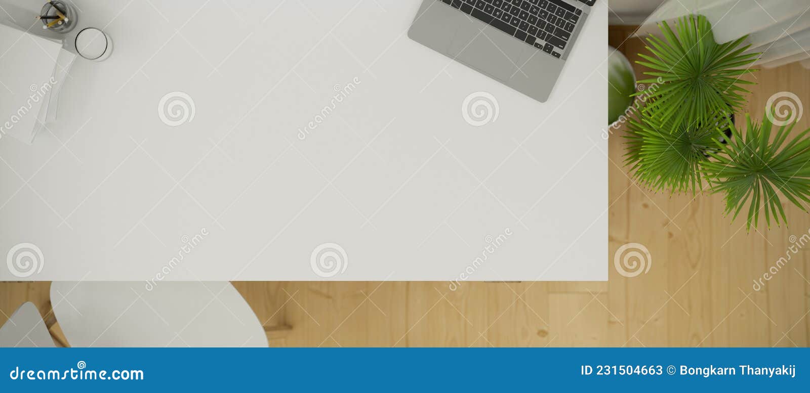 Top View of a White Working Desk with Laptop Computer and Empty Space ...