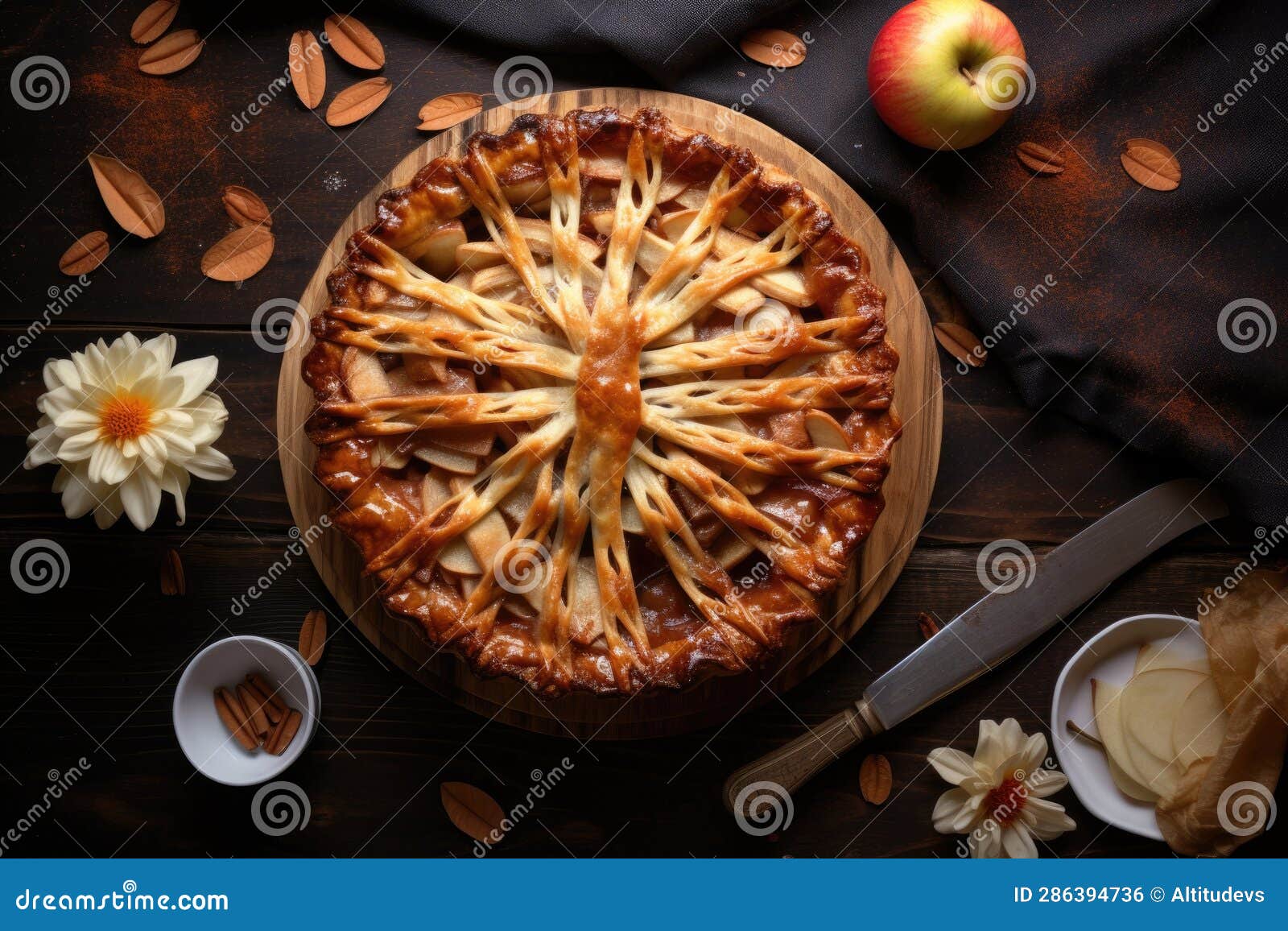 Top View of Whole Apple Pie with a Single Slice Removed Stock Photo ...