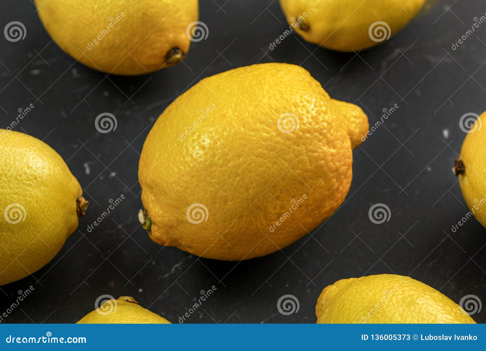 Top View - Whole Lemons on Black Marble Board Stock Image - Image of ...