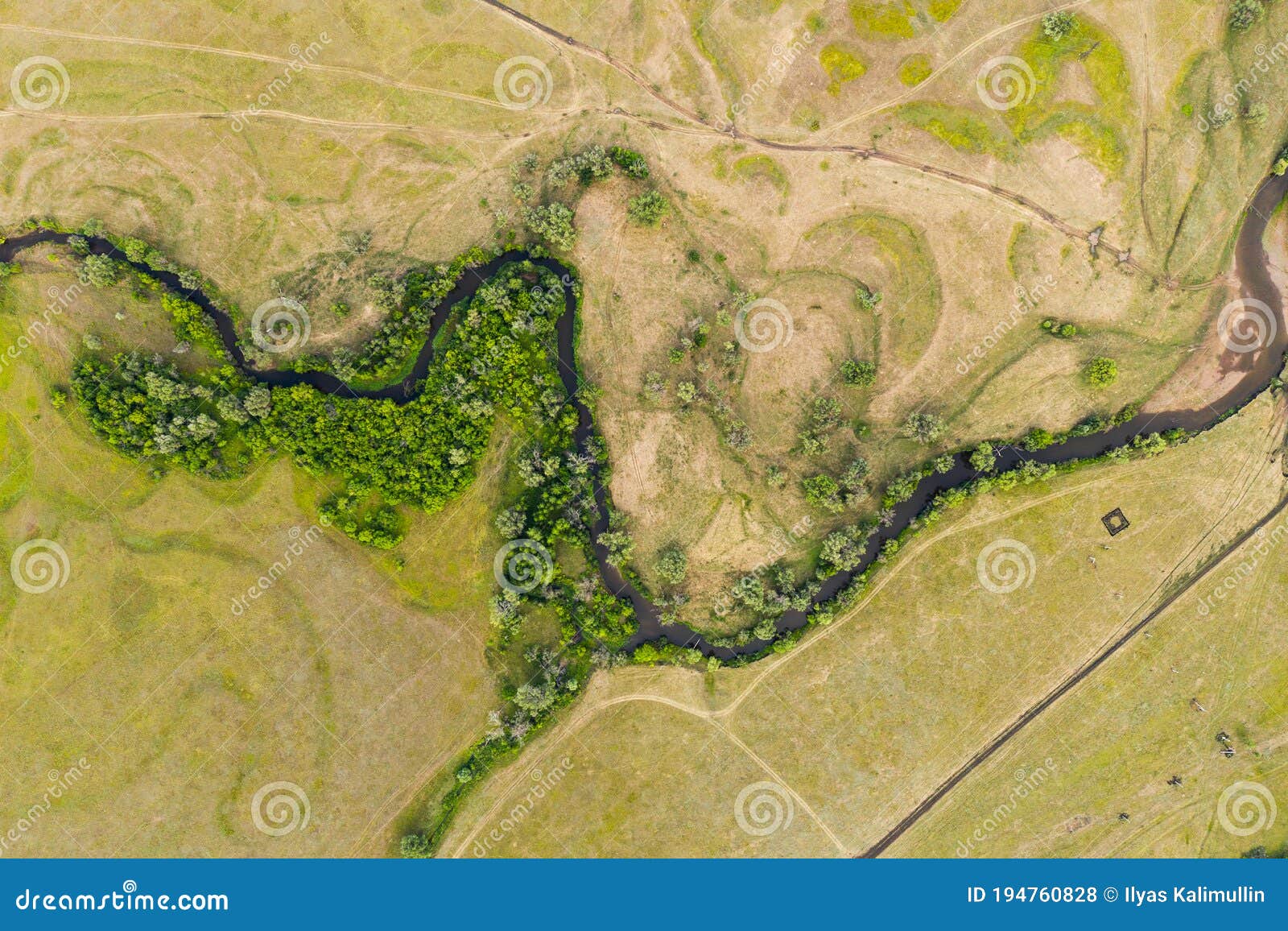 Top View of Winding River in Summer Stock Photo - Image of green ...