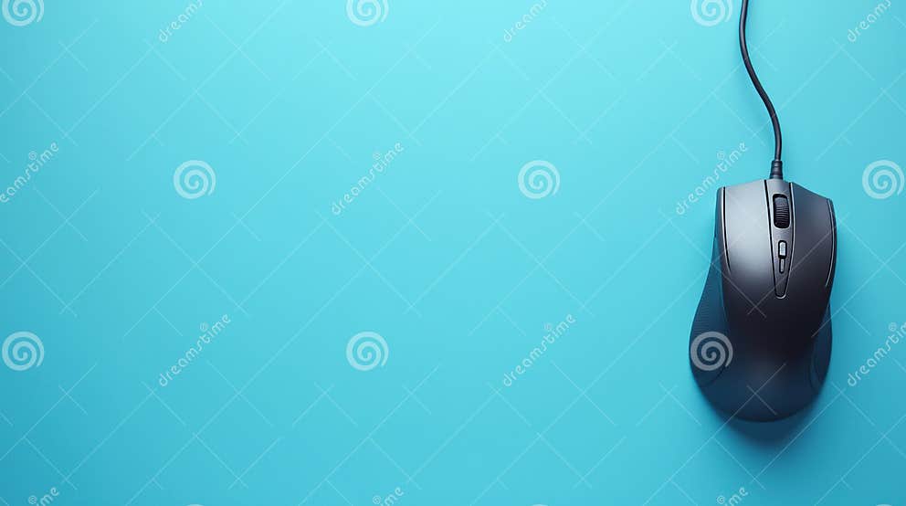 Top View of Wired Mouse on Blue Background with Text Space Stock ...