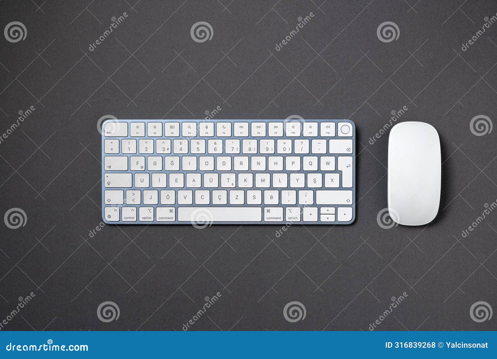 Top View of Wireless Keyboard and Mouse on Dark Gray Work Desk Stock ...