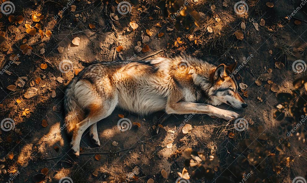 Top View of a Wolf Lying in the Shade Stock Image - Image of nature ...
