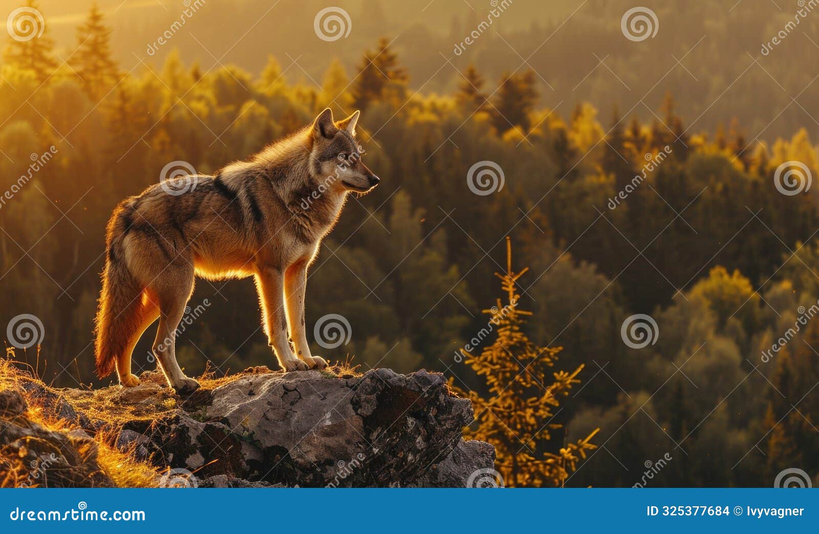 Top View of a Wolf Standing on a Rocky Outcrop Stock Photo - Image of ...