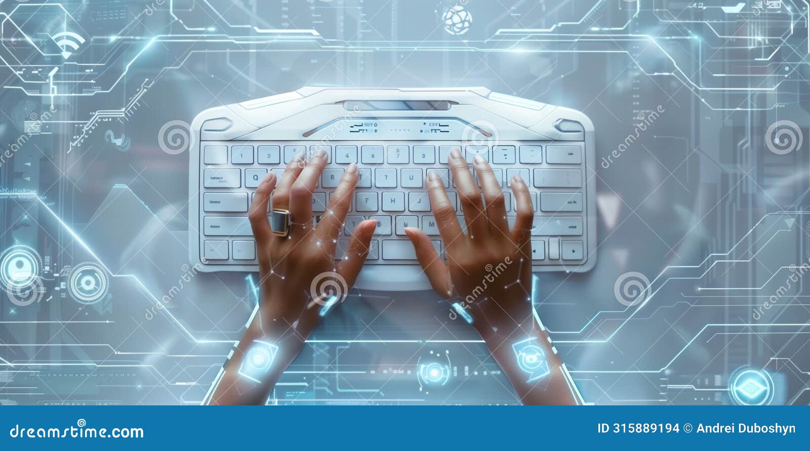 Top View of Woman Hands Working with White Analog Keypad Stock ...